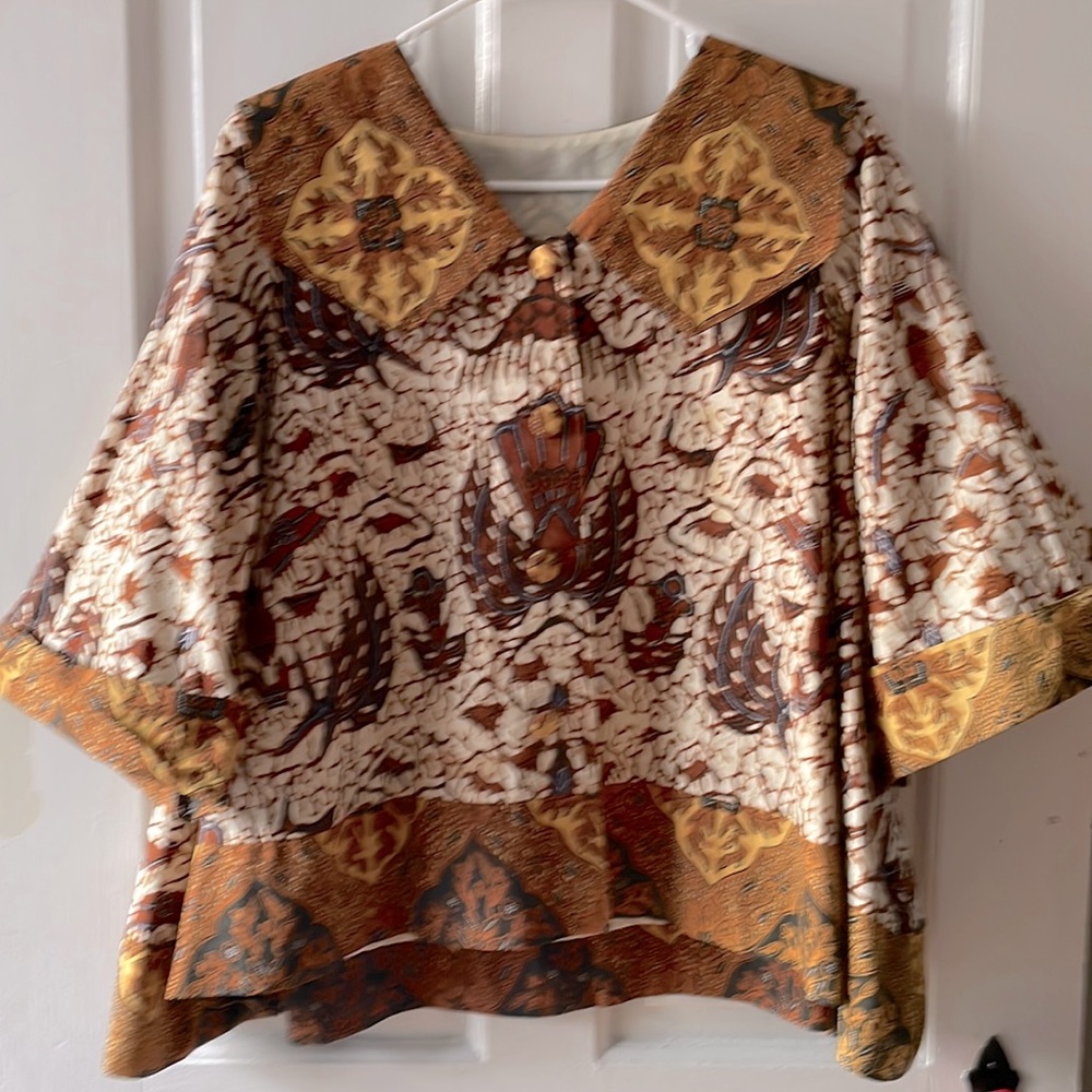Filipiniana Tribal Print Flare Jacket Large Collar Bu… - Gem